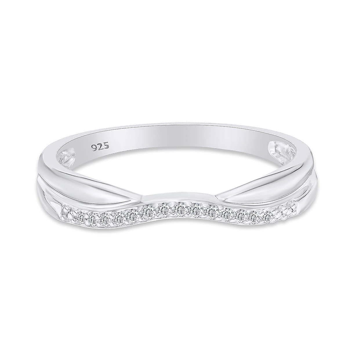 Wishrocks 1/15 Carat Round Cut White Natural Diamond Double Row Contour Wedding Band Ring Jewelry For Women In 14k White Gold Over Sterling Silver (0.06 Cttw, color- I-J, clarity- I2-I3) Ring Size- 7