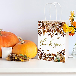 AnyDesign 12Pcs Fall Leaves Thank You Gift Bags with Handle Autumn Maple Leaves Paper Bag Foil Gold Autumn Goodie Bag for Fall Thanksgiving Wedding Birthday Party Favor Supplies, 5.9 x 8.3 x 3.2 In