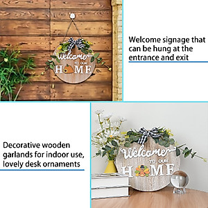 MerryNine 30cm/11.8" Round Welcome Door Sign, Interchangeable Seasonal Icon Wooden Wall Decoration, Various Holiday Christmas New Year Decoration for Garden/Porch/Farmhouse/Store