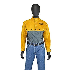 IRONCAT 7000 Cowhide Leather Welding Cape Sleeve - Golden Yellow, X-Large Size Cape Jacket with Heat Resistance. Welding Gears