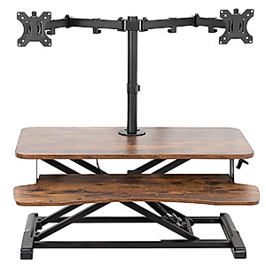 VIVO Height Adjustable 32 inch Standing Desk Converter with Dual 13 to 30 inch Monitor Stand, Sit Stand Monitor Mount and Desk Riser, Vintage Brown Top, Black Frame, DESK-V000KN-M2