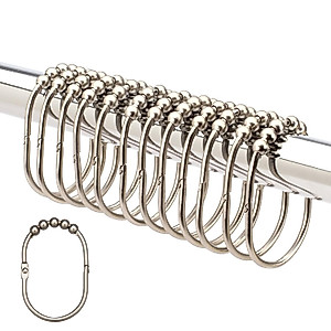 2 Lb. Depot Wide Shower Curtain Rings - Set of 12 Easy Glide Rollers with Polished Nickel Finish - Stainless Steel Shower Hooks for Straight and Curved Rods - Decorative and Durable for Any Bathroom