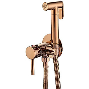 MINJING Handheld Bidet Sprayer for Toilet, Rose Gold Cloth Diaper Sprayer Kit Wall Mounted Brass Bidet Sprayer Set Single Handle Toilet Bidet Sprayer Kit with 150cm Shower Hose,Round