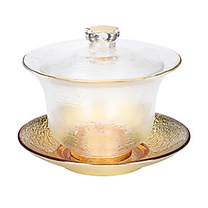 Happyyami Crystal Gaiwan Chinese Japanese Glass Gaiwan Traditional Tea Cup Comprised of Cup and Saucer Lid Tureen for Kung Fu Tea Accessories