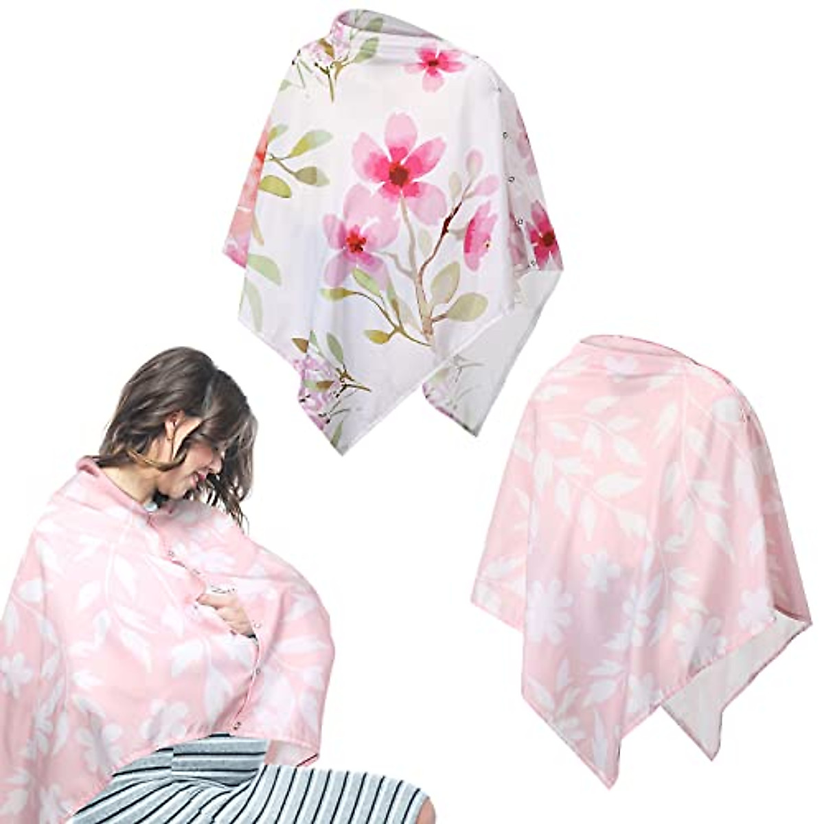 2 Pcs Baby Nursing Cover for Breastfeeding Soft Breastfeeding Cover for Infants Babies Nursing Apron Cover with Flowers and Leaf for Mother Breastfeeding