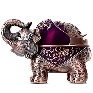 SogYupk Elephant Ashtray-Outdoor Windproof Metal Ashtray with Flip Cover-Indoor Multifunctional Recreation/Office Ashtray, Vintage Drop Resistant Ashtray,Men and Ladies Gift (Purple)