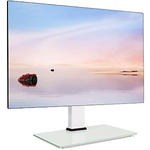 FITUEYES Universal TV Stand White for 27-55 Inch TV - Table Top TV Stand Mount with Glass Base, Pedestal TV Mount Stand for Bedroom, Living Room, Height Adjustable, Holds 88lbs