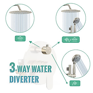 SR SUN RISE 12 Inch Rain Shower System, High Pressure Shower Heads and Handheld 6-Spray Combo Set Slide Bar Shower Faucets Sets Complete Included Valve and Trim Kit for Bathroom, Brushed Nickel