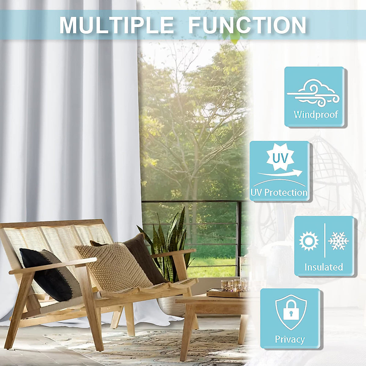 RYB HOME Outdoor Curtains 108 inch Long - Pergola Curtains Sunlight Block Out Waterproof Patio Drapes for Yard Gazebo Arbor Side Wall Cabana, 1 Pc, W 52 inches x L 108 inches, Grayish White