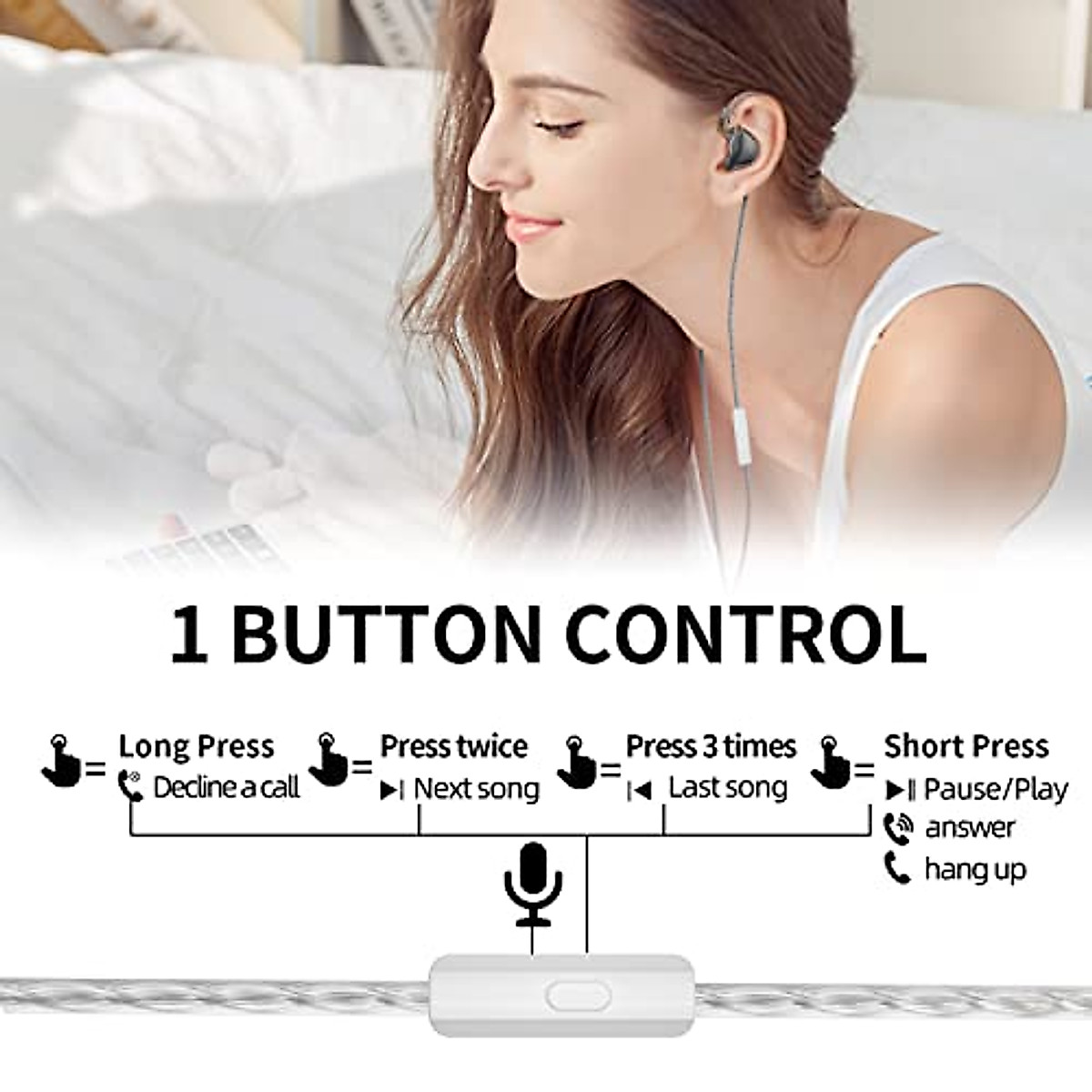 Wired Earbuds with Microphone, in Ear Headphones, in Ear Earbud Built-in Microphone, Noise Cancelling Earbuds Wired, 3.5mm Headphone Plug Compatible with iPhone Android KZ ZEX (Blackmic)