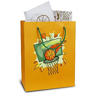 CoTa Global Basketball Gift Bag with Tissue Paper - Premium Large Gift Bag with String Handles, Reusable Orange Basketball Sport Gift Bag and Tissue Paper Set for Birthday and Occasions - 13 Inch