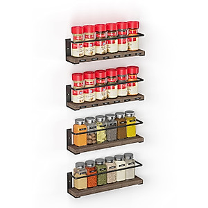 SpaceAid Spice Rack Organizer for Cabinet Door or Wall Mount (4 Pack) with 415 Spice Labels - Wood Hanging Seasoning Shelf for Cupboard Pantry or over the Stove