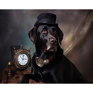 Steampunk Black Labrador, Art Print, Wall Hanging, Animal Poster Picture, Fantasy Anthropomorphic, Curious Arts Gift (8 x 10)