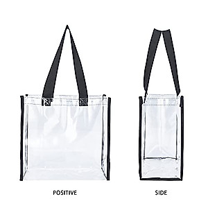 HAOGUAGUA 2-Pack Clear Tote Bag Stadium Approved 12x12x6, Transparent See Through Clear Tote Bag for Work, Sports Games, Concerts, Beach (Black)