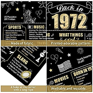 Large 51st Birthday Banner Backdrop Decorations for Men Women, Black Gold Back in 1972 51 Birthday Sign Party Supplies, Happy Fifty-one Birthday Background Decor for Outdoor Indoor