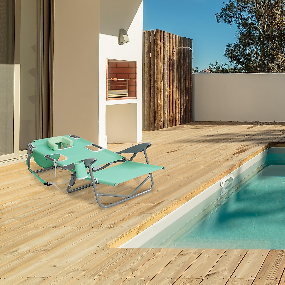 Ostrich On Your Back Backpack Beach Chair with Face Hole - Adjustable, Portable Lounge Chair with Cup Holder, Face Opening - Heavy Duty, Lay Flat Tanning Chair for Face Down Reading For Adults (Teal)