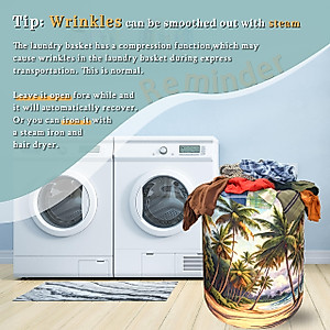 Retro Hawaii Palm Tree Laundry Basket Summer Beach Foldable Funny Laundry Hamper Oxford Cloth Tote Bag Clothes Storage Bucket Toy Organizer 18.9"x16.5" For Bathroom/Laundry Storage/Bedroom
