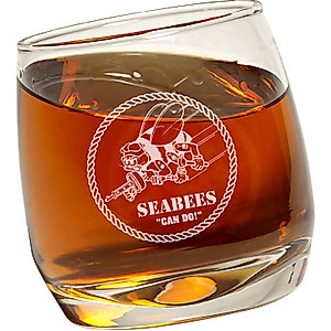 Seabees Whiskey Glasses (Set of 2) – Rounded Bottom, Rocks/Rotates Seabees Engraved Glass - Gifts for Whiskey Lovers - Seabees Present for Retirement, Graduation, Birthday – Seabees Home Décor