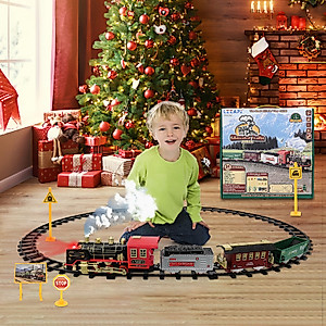 LZZAPJ Train Set for Boys 3-5,Electric Train Tracks Set for Toddlers 2-4 Year Old,Christmas Train Sets for Around The Tree with Smoke, Light & Sounds, Christmas Toy Gifts for Kids Girls Ages 4-8