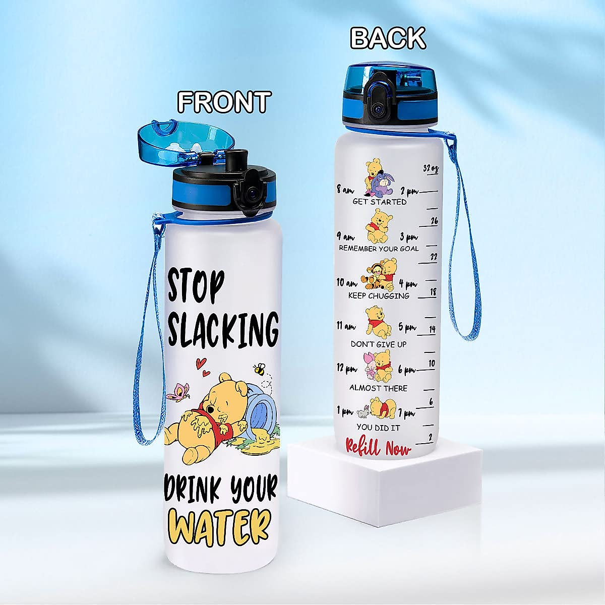 GEPOSTORE 32 Oz Water Track Bottle, Stop Slacking Drink Your Water Water Bottle With Time Marker, Bear Motivational Insulated Water Bottle, Gifts For Family Friend