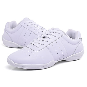 WUIWUIYU Adult Youth Women's White Cheerleading Shoe Sport Dance Training Competition Tennis Sneakers Cheer Shoes Size 2