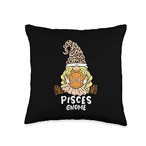 Women Gnome with Pisces Zodiac Sign Pisces Gnome Zodiac Sign Leopard Print Hat for Girls Women Throw Pillow, 16x16, Multicolor