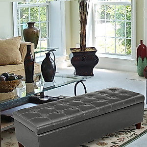 Joveco 51" Storage Bench Ottoman Footstool- Tufted Storage Ottoman Bench- Bonded Leather Footrest for Living Room and Bedroom (Gray)