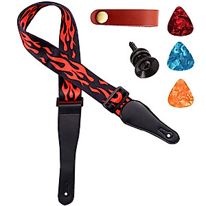 RAUYIVANY Guitar strap nylon and polyester material, adjustable length (35-58 inches), suitable for classical, electric guitar, acoustic guitar and bass (flame type)