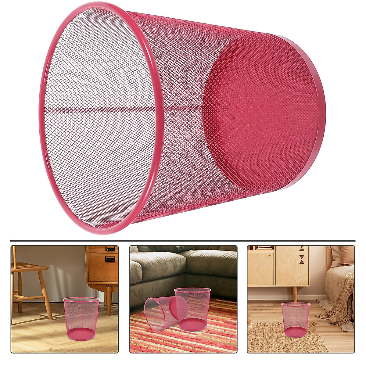 MAGICLULU Mesh Waste Basket Round Trash Can Open Top Wastebasket Recycling Bins Garbage Waste Basket for Home Office Workspace Red