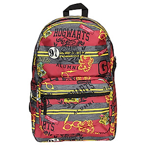 Harry Potter Hogwarts of Witchcraft and Wizardry Alumni Patch Gryffindor Allover Print Backpack Book Bag