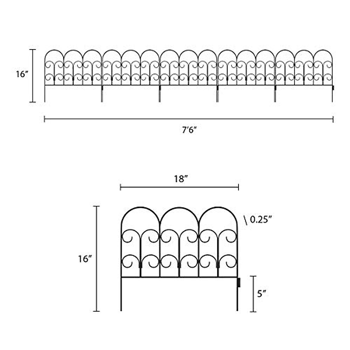 Garden Edging Border- Flower Bed Fencing for Landscaping- Iris Fence, 5 Piece Set of Black Interlocking Outdoor Lawn Stakes by Pure Garden (8Â’)