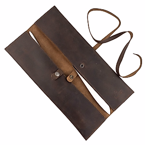 Cast Leather Co., Double Knife Roll for Chefs and Cooks, Vertical Case for Knives, Culinary Accessories, Carry-On Bag for Traveling, Full Grain Leather, Handmade, Bourbon Brown