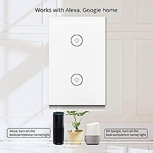 WiFi Smart Wall Touch Light Switch Glass Panel Wireless Remote Control by Mobile APP Anywhere Compatible with Alexa,Timing Function No Hub Required (Wall Switch 2 Gang)