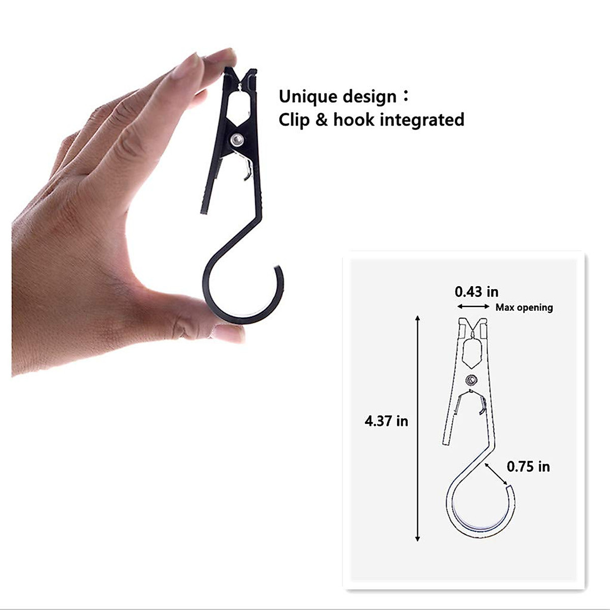 8 Pcs Hooks Clip Super Strong Black Plastic Clips Laundry Hooks Clothes Pins Heavy Duty Hangers with Clips for Home,Travel,Outdoor Camping Tent