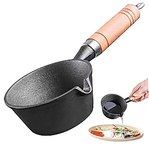 Butter Melting Pot,Butter Melter, Non-stick Cast Iron Sauce Pot with Wood Handle, Small Cast Iron Melting Pot, Hanging Butter Warmer for Oil Milk Candy Type 1