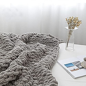Chunky Knit Chenille Yarn for Hand Knitting Blankets, Super Soft Big Jumbo Blanket Yarn (Grey)