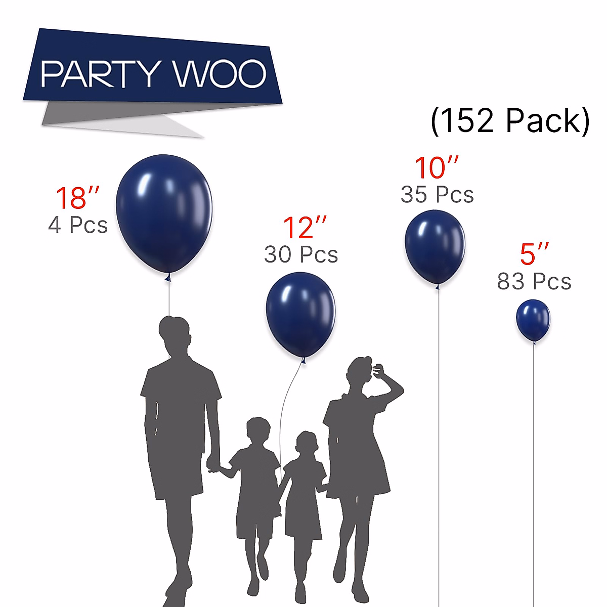 PartyWoo Pearl Navy Blue Balloons, 152 pcs Navy Balloons Different Sizes Pack of 18 Inch 12 Inch 10 Inch 5 Inch for Balloon Garland Arch as Birthday Decorations, Party Decorations, Wedding Decorations