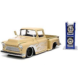 Jada Toys Just Trucks 1:24 1955 Chevy Stepside Pickup Die-cast Car Tan with Tire Rack, Toys for Kids and Adults (26144)