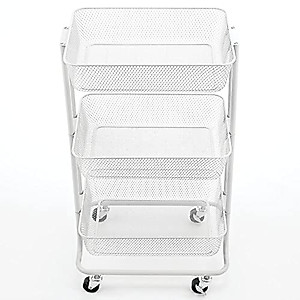 mDesign Metal 3-Tier Portable Rolling Household Storage Cart for Bathroom, Kitchen, Craft Room, Laundry Room, and Kid's Playroom - 4 Rotating Wheels - White