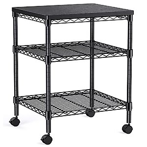 HUANUO Printer Stand, 3 Tier Printer Cart for Storage, Printer Table Holds up to 200lbs, Multifunctional Metal Utility Shelves, Workspace Desk Organizer, Rolling Cart for Home & Office Use, HNPS01