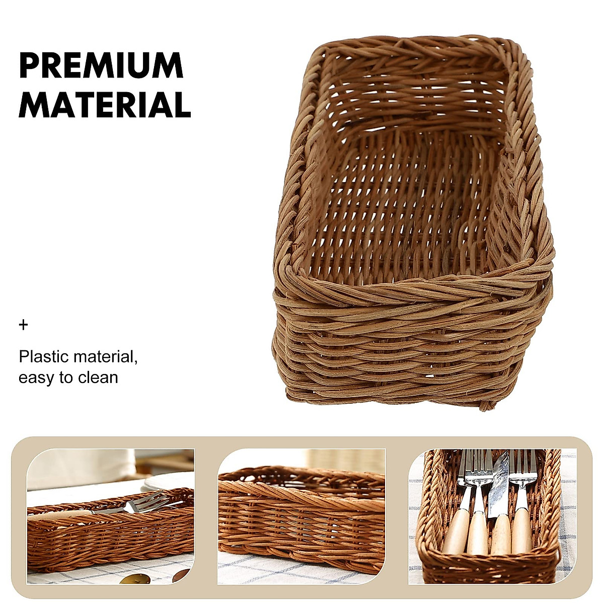 BESPORTBLE Wicker Cutlery Basket Rectangular Woven Baskets Bins Woven Forks Knives Spoons Storage Organizer Box Seagrass Basket for Silverware