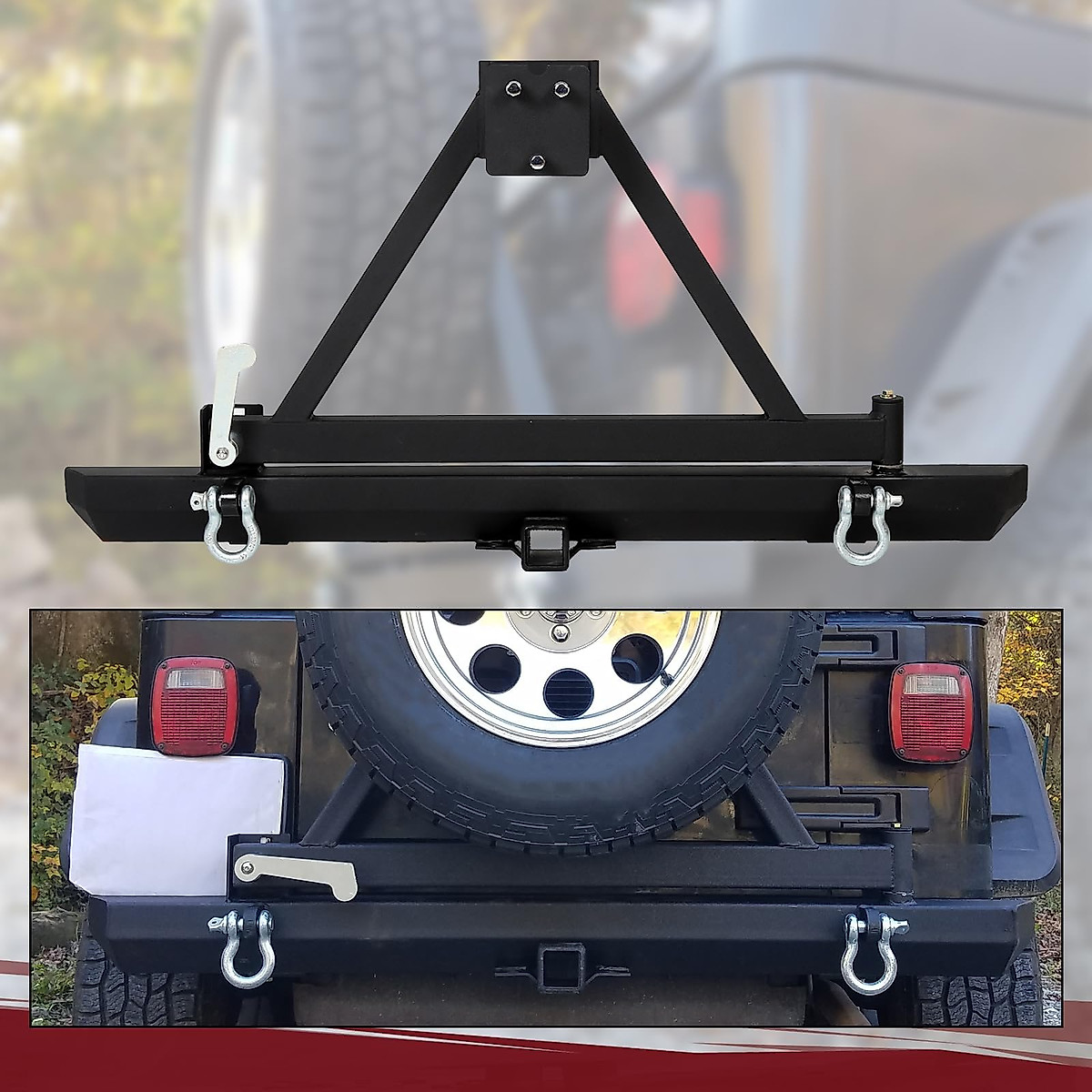 HECASA Front & Rear Bumper Compatible With 1987-1996 Jeep Wrangler YJ 1997-2006 Wrangler TJ W/Tire Carrier and D-Rings Powder Coated Steel Black(3 packages)