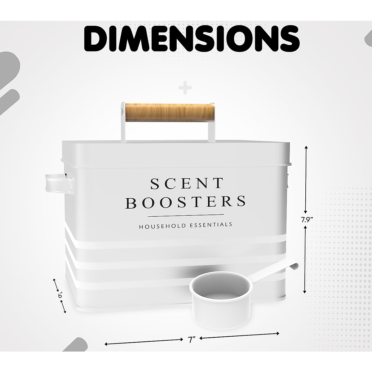 KOANEssentials Modern Farmhouse Metal Laundry Scent Boosters Container with Scoop for Laundry Room Organization and Storage, Scent Booster Beads Dispenser, Farmhouse decor, White