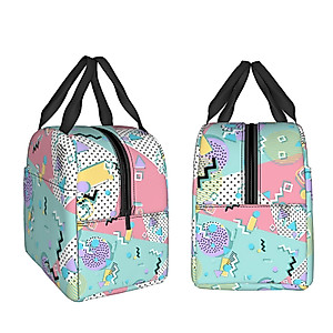 JSHXJBWR Memphis Hipster Style 80s-90s Portable Lunch Bag For Women Men Insulated Cooler Tote Bag Reusable Lunch Box For Travel Picnic Work Hiking Office