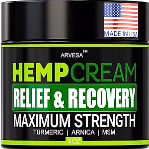 Natural Hemp Cream for Joints, Back, Neck, Elbows with Hemp + Turmeric + Arnica | Natural Hemp Oil Extract Gel - Made in The USA - 4 fl oz