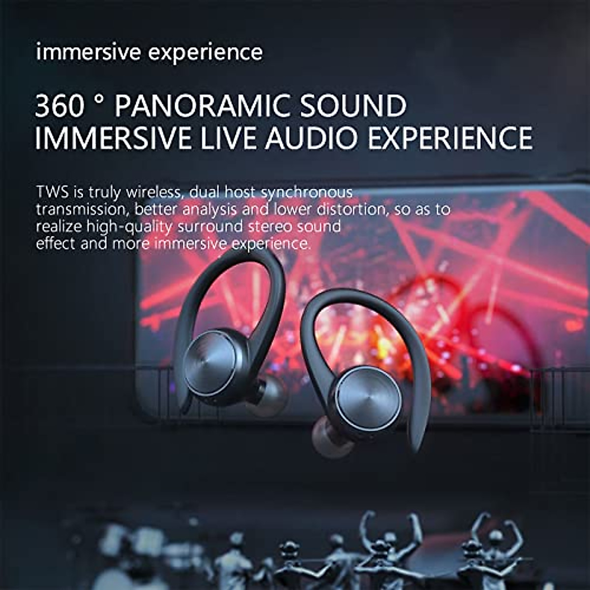 Running Headphones Wireless Earbuds with Earhooks ​Over Ear Sport Headphones, Long Lasting Barttery Life, Sweatproof Earphones, Fit for Workout Jogging Gym