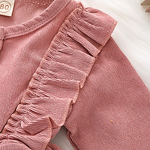 Karuedoo Kids Toddler Baby Girl Corduroy Ruffle Long Sleeve Dress Princess Party Dress Fall Winter Skirt Outfit (A-Pink, 2-3T)