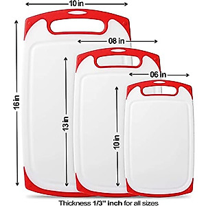 Cutting Boards for Kitchen, Plastic Chopping Board Set of 3 with Non-Slip Feet and Deep Drip Juice Groove, Easy Grip Handle, BPA Free, Non-porous, Dishwasher Safe