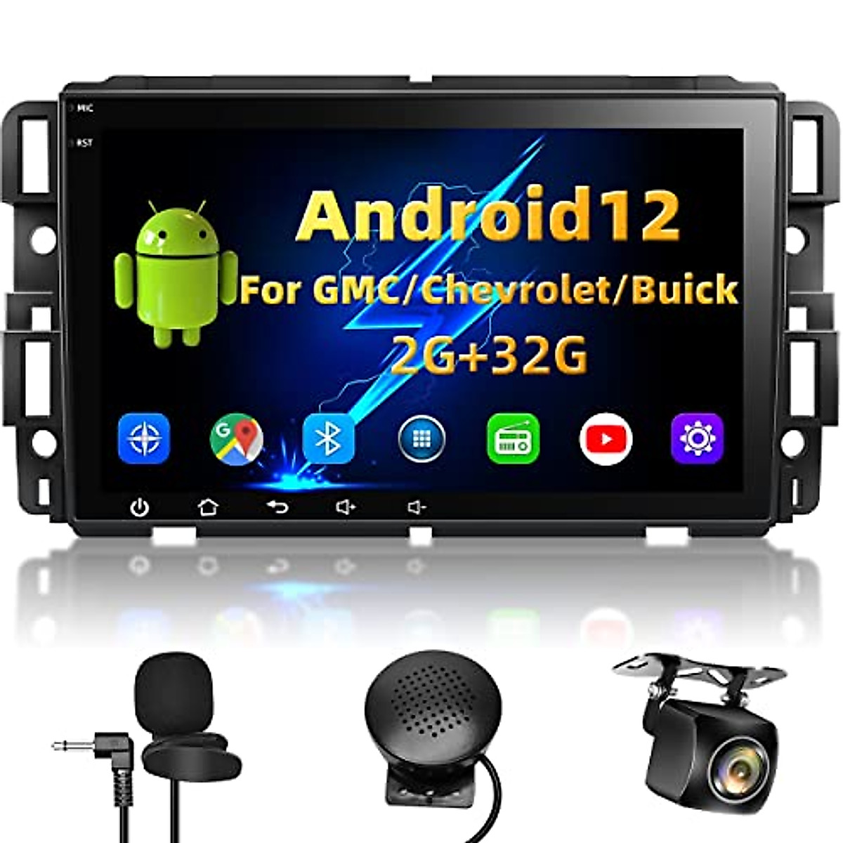 Android 12 Car Stereo for Chevrolet Chevy Silverado/GMC Sierra Yukon/Buick Enclave 2007-2012, 8 Inch GPS Navigation Touch Screen Radio with Bluetooth Backup Camera Wireless CarPlay&Android Auto,2+32GB
