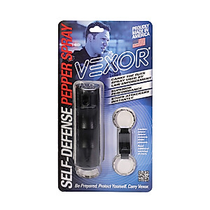 VEXOR Pepper Spray GEL—Police Strength—Flip-Top Grip—Black Case & Finger Grip—Quick Release Key Ring—20+ Shots—10-12 Ft. Range